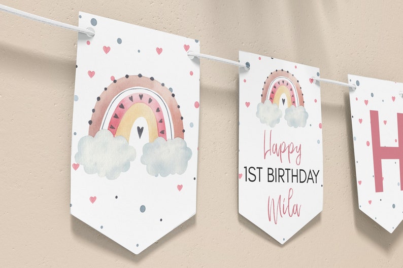 Editable Boho Rainbow Birthday Banner Muted Rainbow Happy - Etsy
