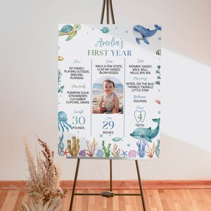 EDITABLE Under the Sea First Birthday Milestone Board, Oneder the Sea ...