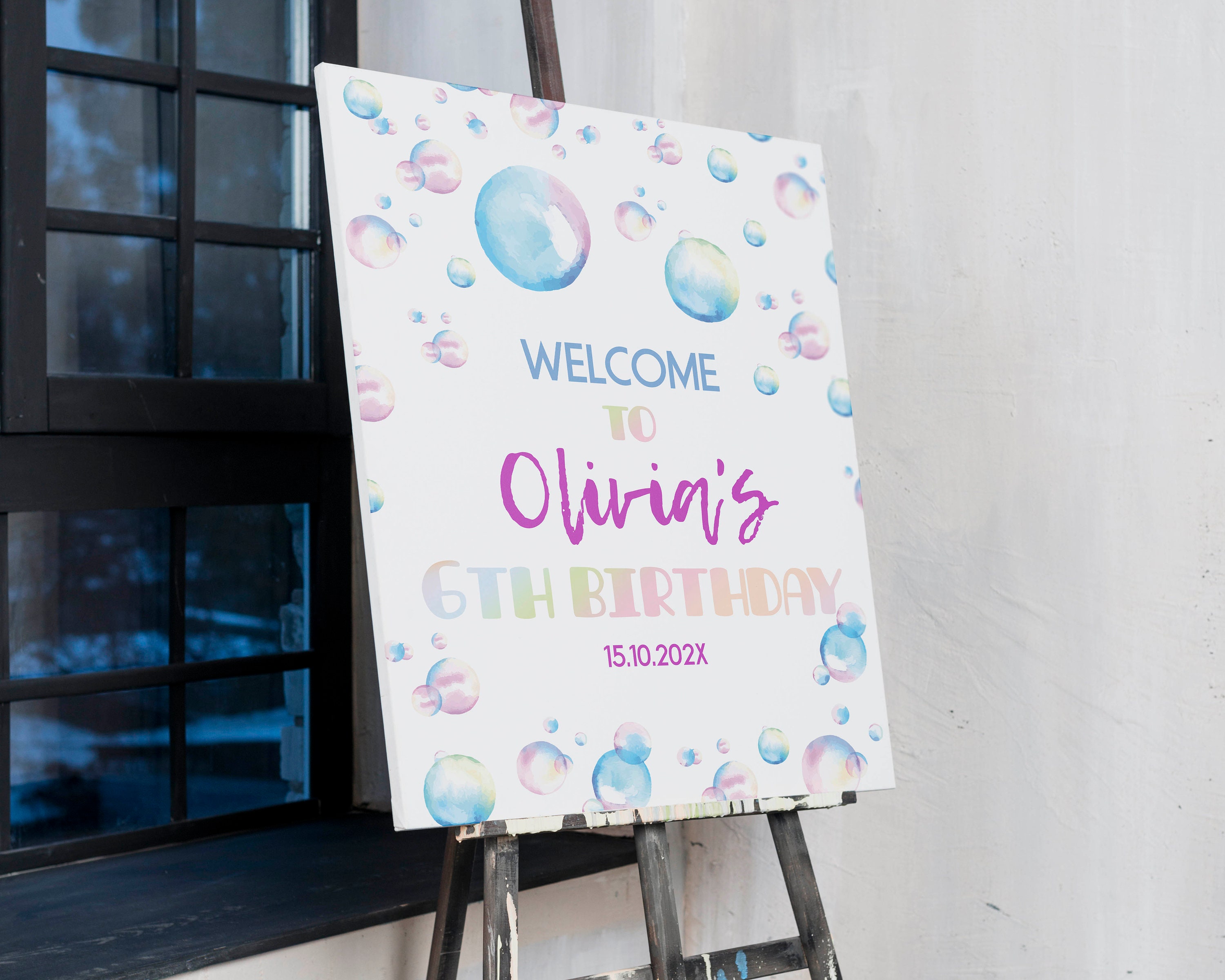 EDITABLE Bubble Welcome Sign, Bubble Birthday Party Welcome Poster, Pop ...