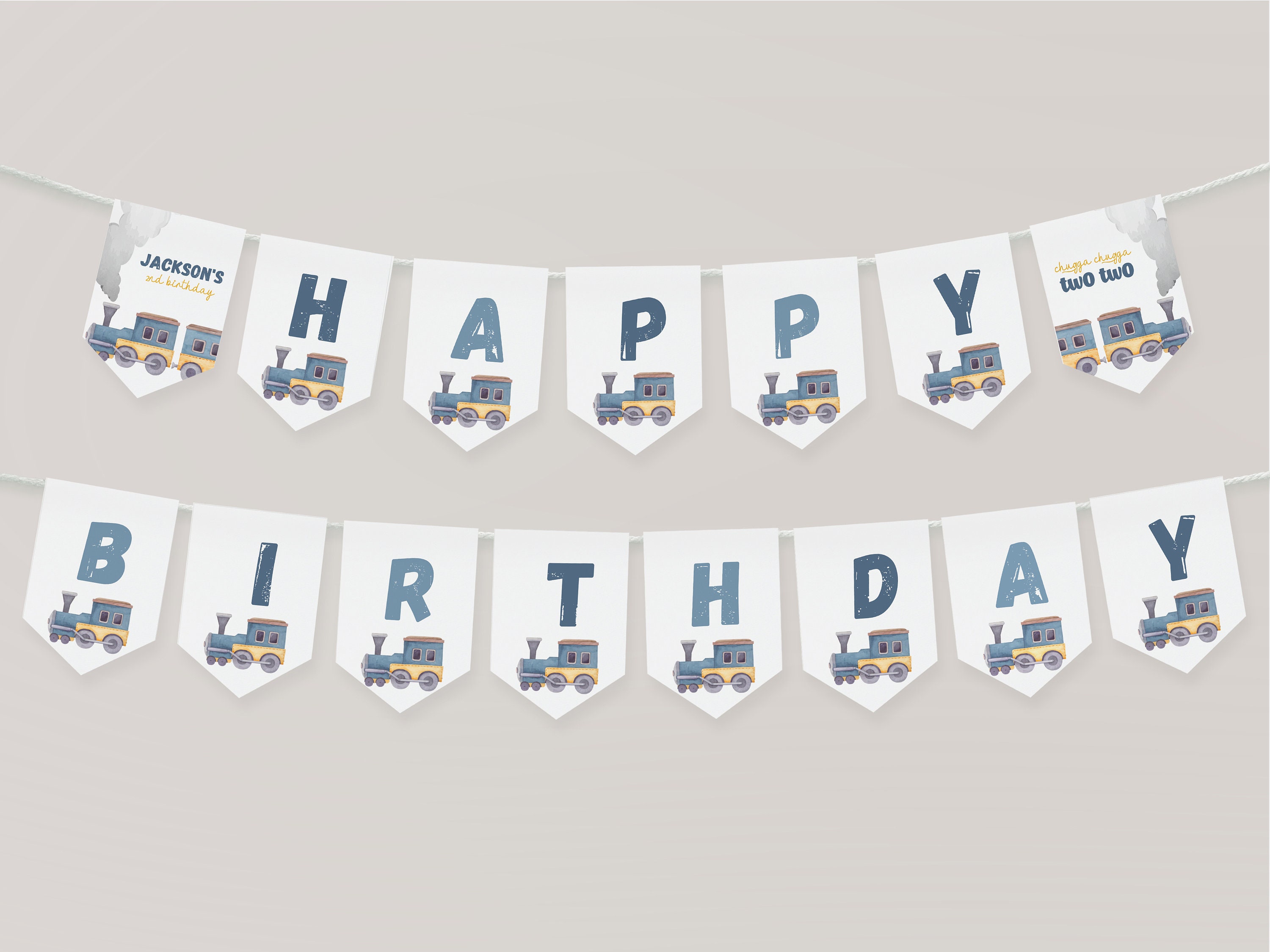 Editable Train Birthday Banner Blue Train Birthday Party - Etsy