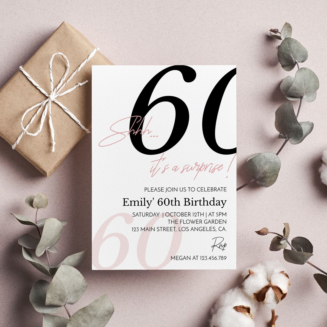 Shhh It's A Surprise Invitation, 60th Birthday Invitation for Women ...