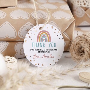 EDITABLE Boho Rainbow Birthday Thank You Tags, Boho Birthday Party ...