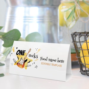 EDITABLE Rock and Roll Birthday Food Tent Card, One Rocks Food Name ...