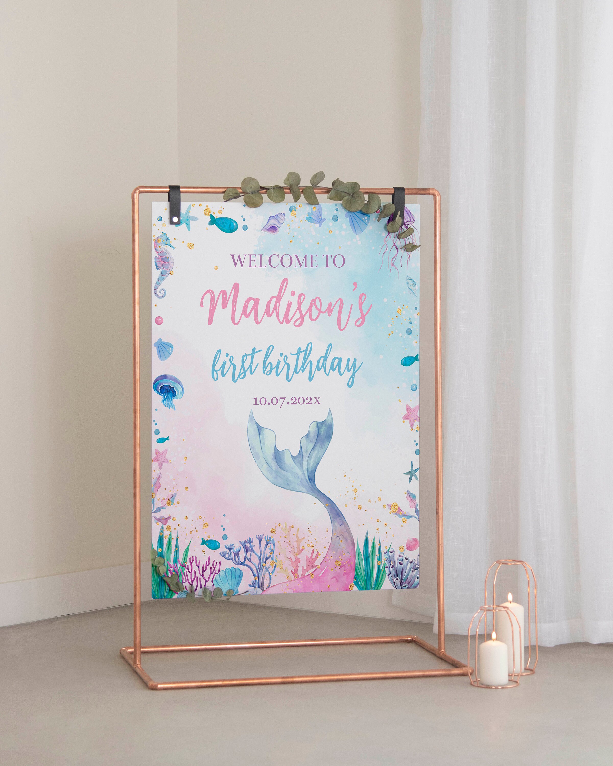 EDITABLE Mermaid Welcome Sign Pastel Mermaid Birthday Sign - Etsy