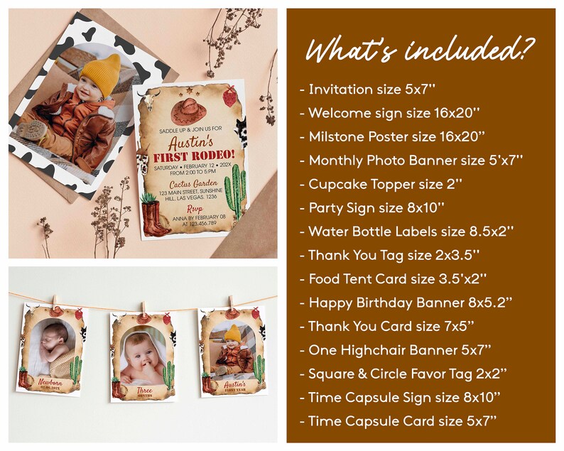 Editable My First Rodeo Birthday Invitation Bundle Cowboy 1st - Etsy
