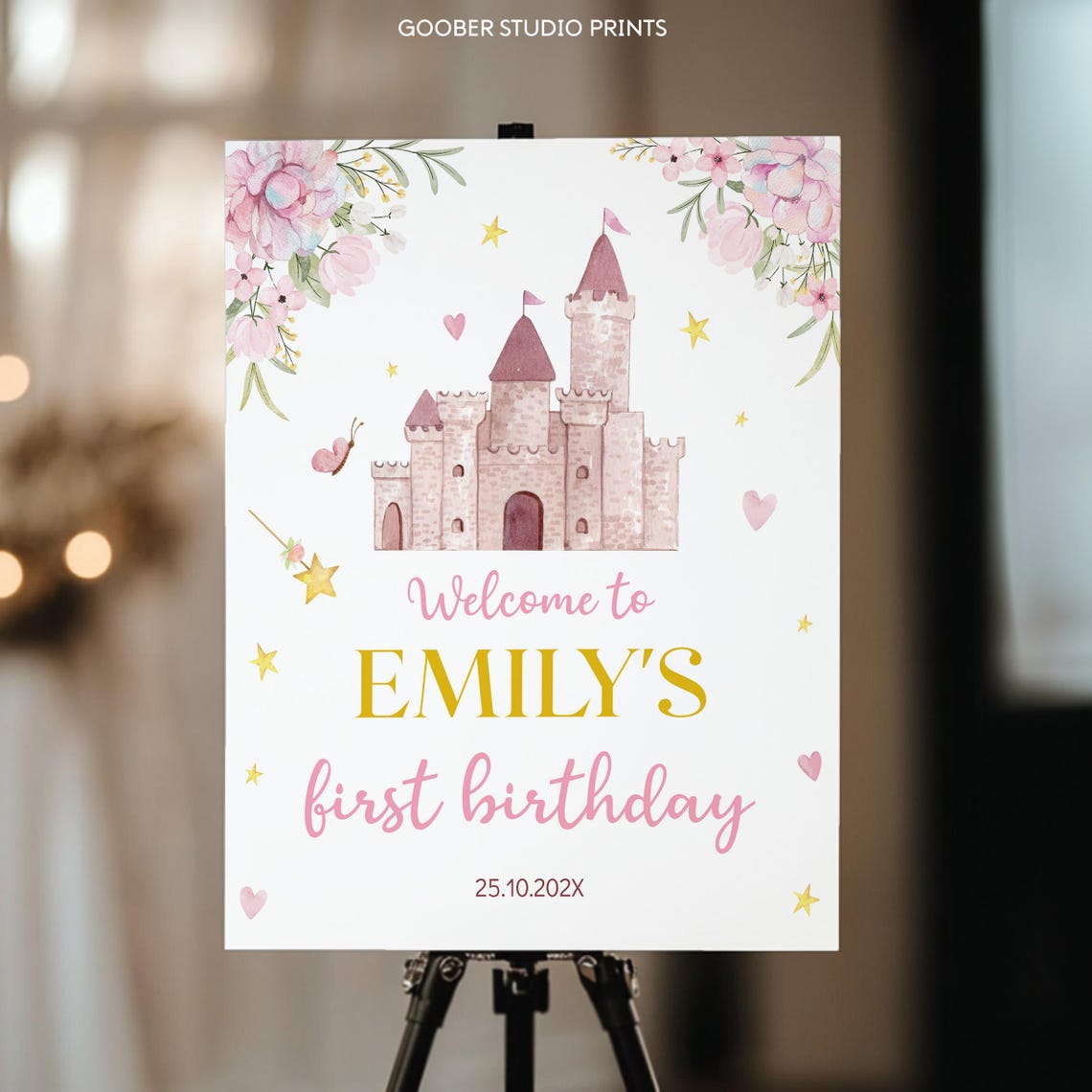 Princess Castle Birthday Sign, Editable Welcome Poster for Girl's First ...