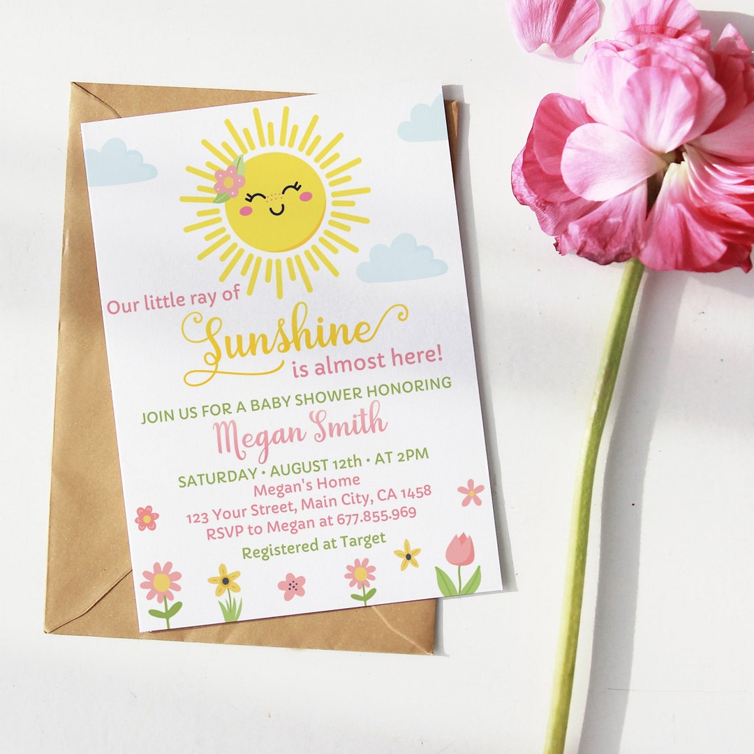Editable Sunshine Baby Shower Invitation, Our Little Ray of Sunshine ...
