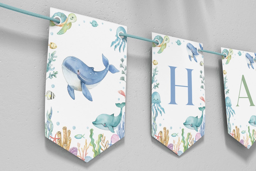 Editable Under the Sea Birthday Banner, Oneder the Sea Happy Birthday ...