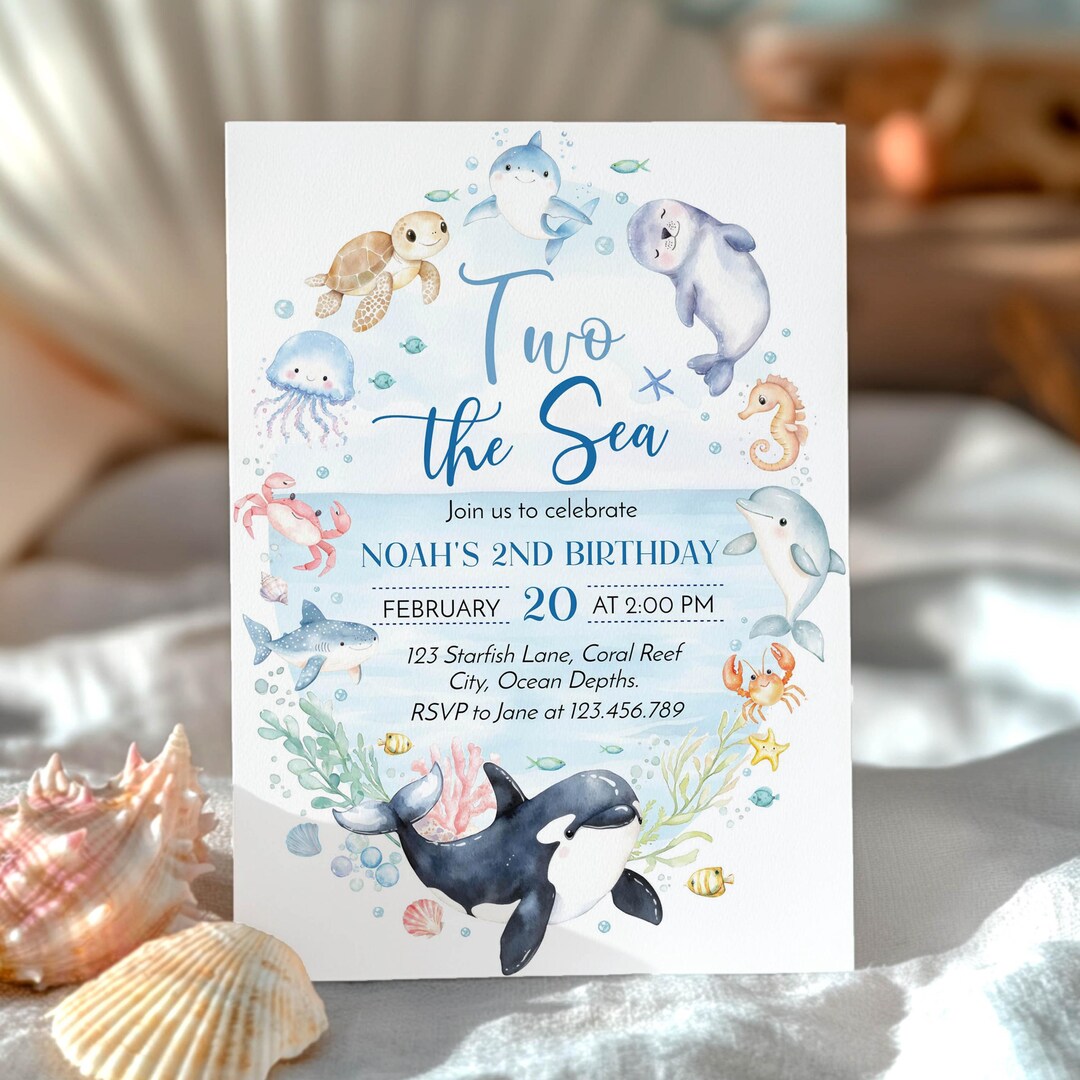 Two the Sea Invitation, Under the Sea 2nd Birthday Invitation, Ocean ...