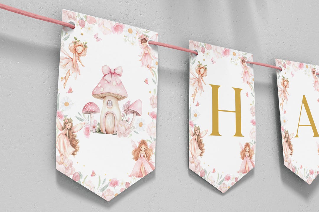 Editable Fairy Birthday Banner, Floral Fairy Birthday Banner, Fairy 1st ...