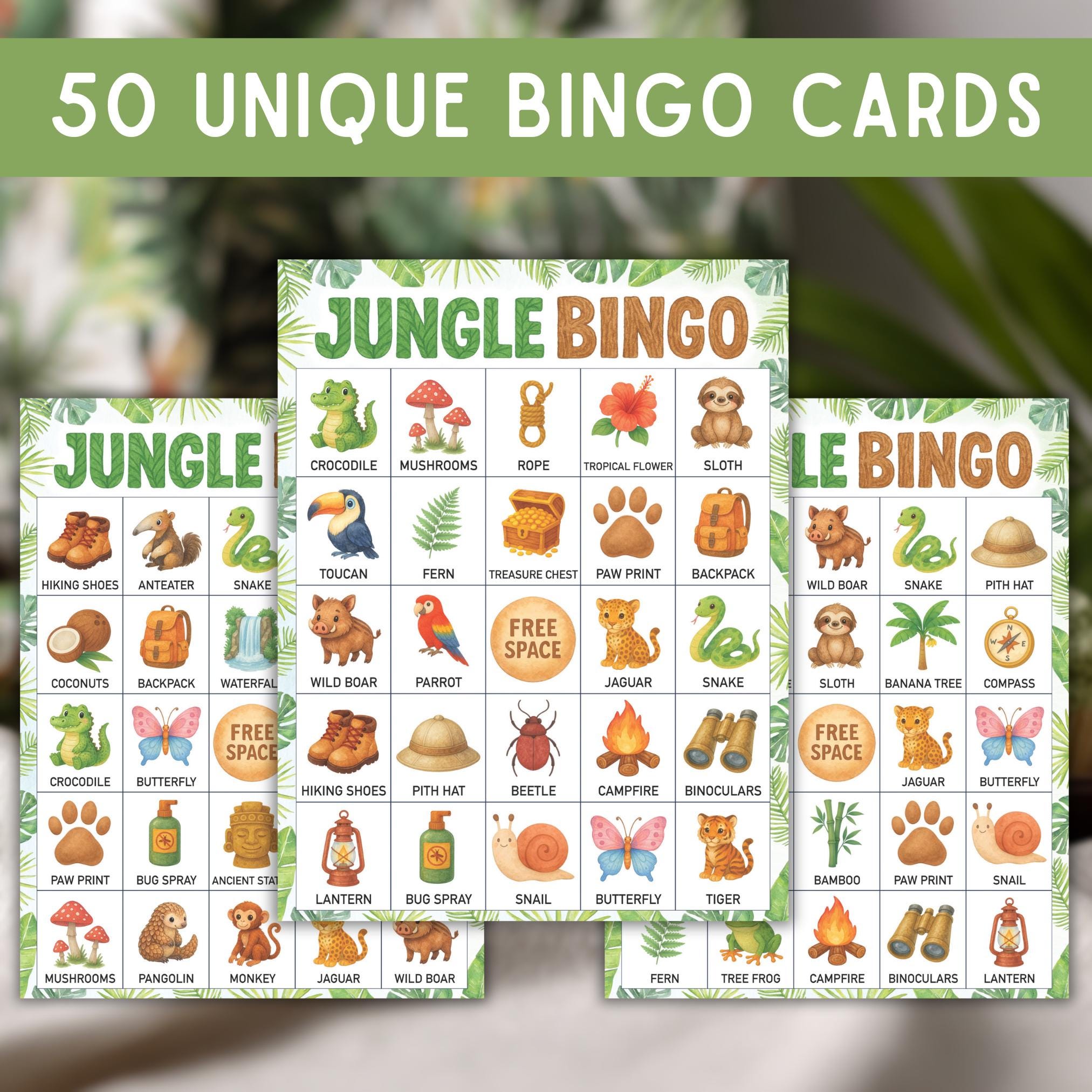 Jungle Bingo Game Printable, Safari Animal Bingo Set for Kids Party ...