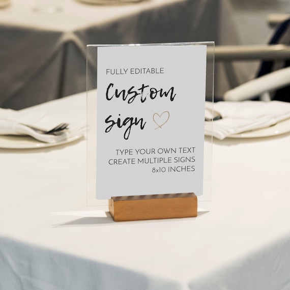 EDITABLE Modern Minimalist Custom Sign Simple Table Sign | Etsy