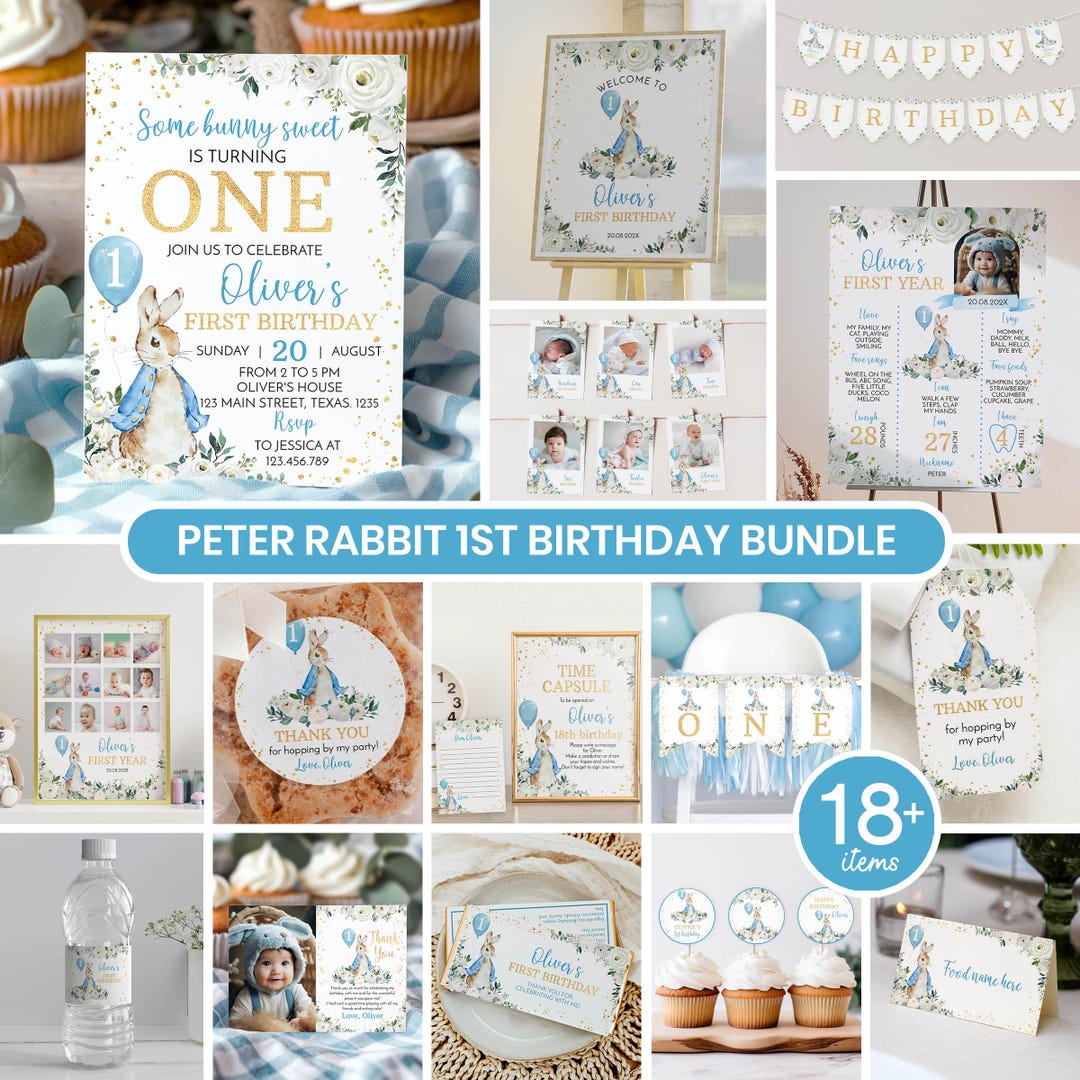 Editable Peter Rabbit Birthday Invitation Bundle, Peter Rabbit 1st ...
