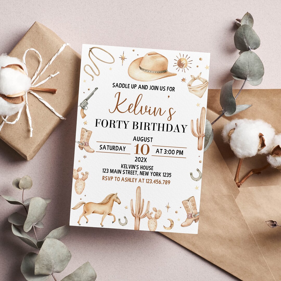 EDITABLE Country Western Invitation, Cowboy Birthday Invite, Adult ...