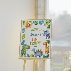 EDITABLE Dinosaur 1st Birthday Welcome Sign, Dinosaur Party Decor ...