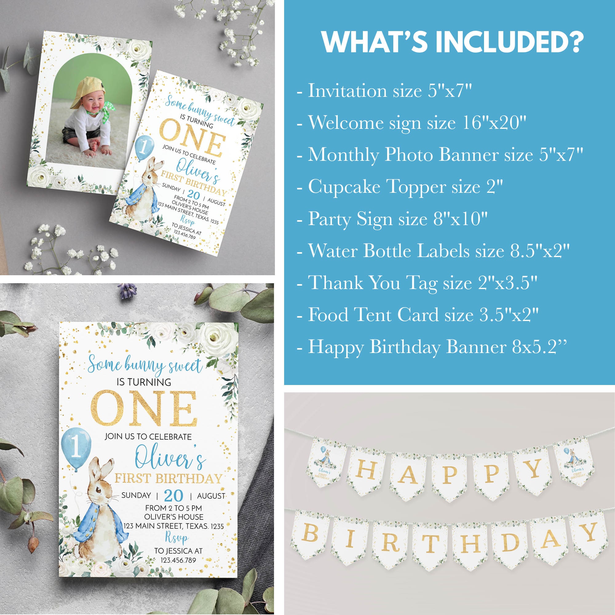 Editable Peter Rabbit 1st Birthday Invitation Bundle Peter - Etsy Australia