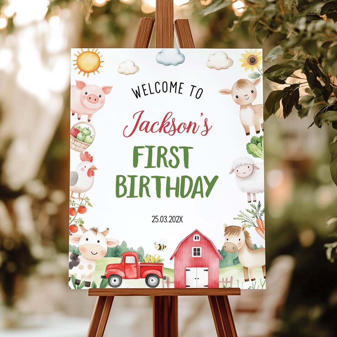 EDITABLE Farm Birthday Welcome Sign, Barnyard Birthday Party Sign, Farm ...
