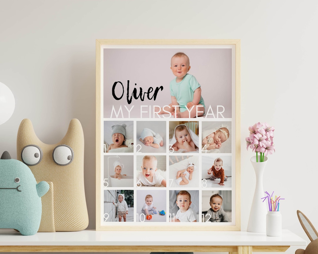 Editable First Year Photo Collage, 12 Months Photo Print, Modern First ...