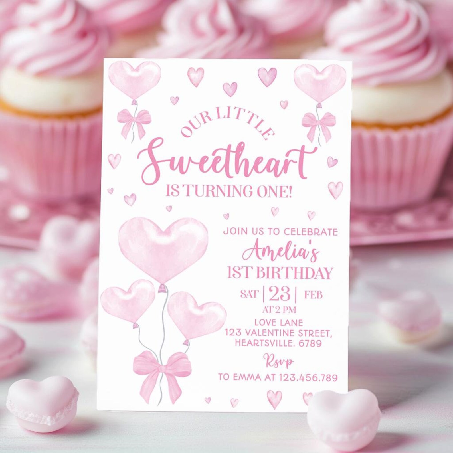 EDITABLE Little Sweetheart Birthday Invitation, Valentine Birthday Pink ...
