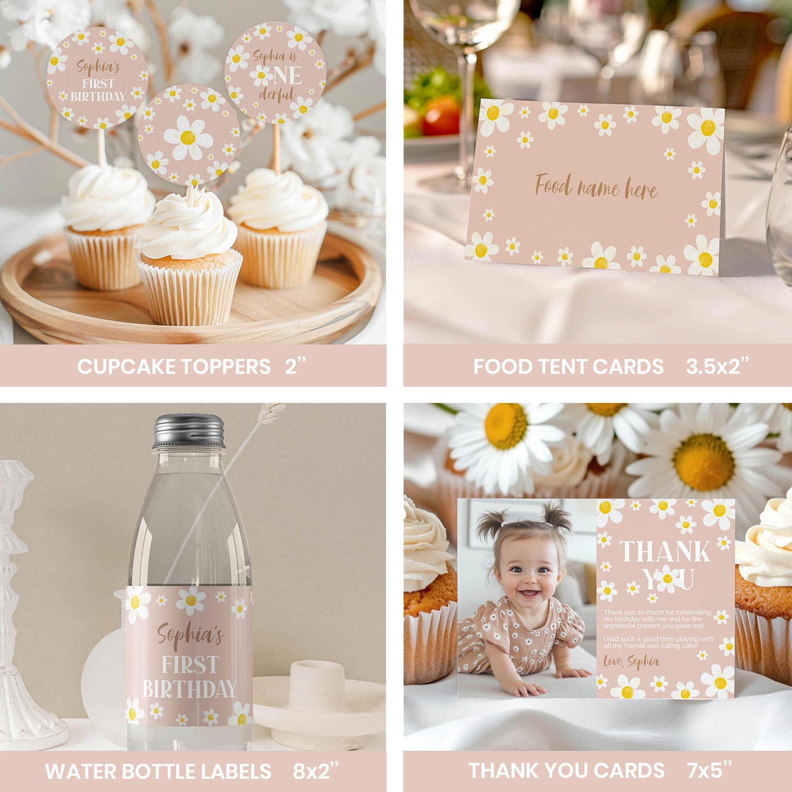 Editable Daisy First Birthday Invitation Bundle, Daisy Birthday Party ...
