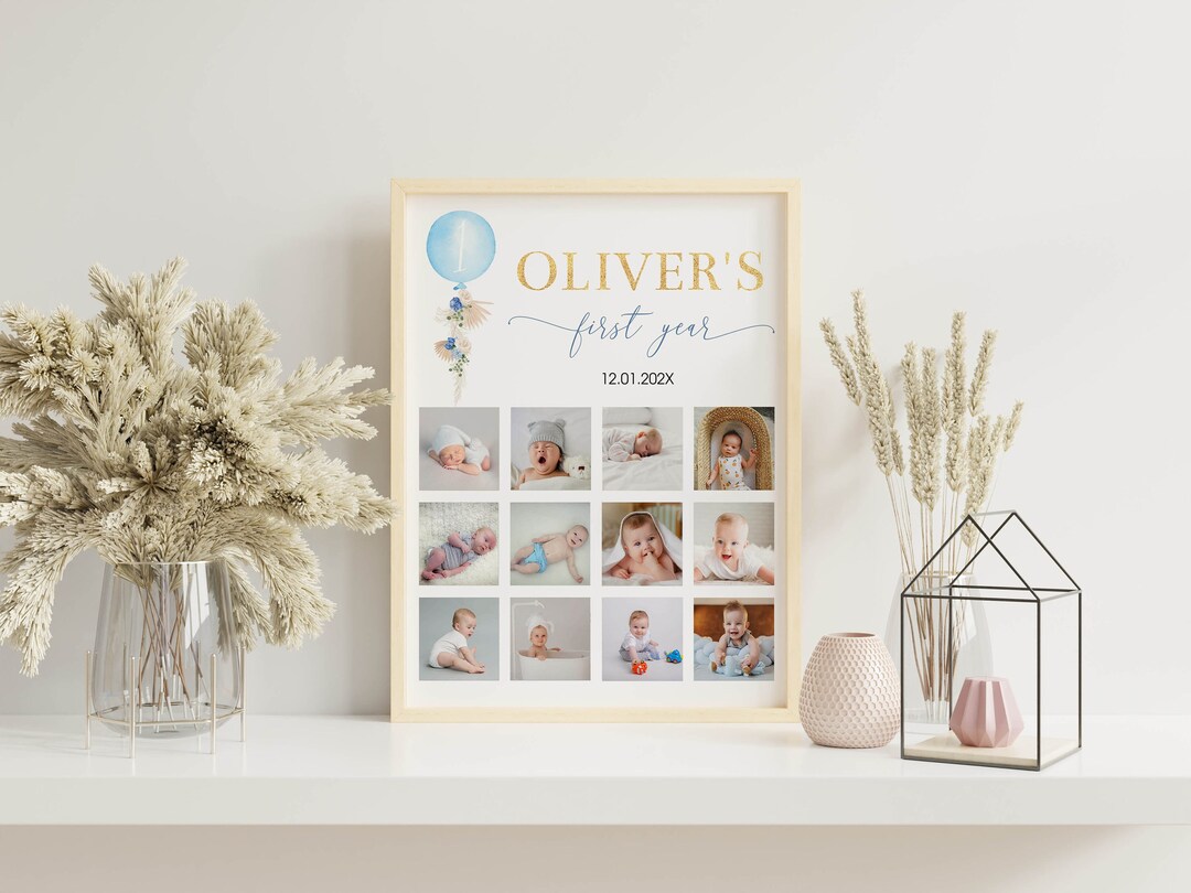 Editable First Year Photo Collage 12 Month Photo Print First - Etsy