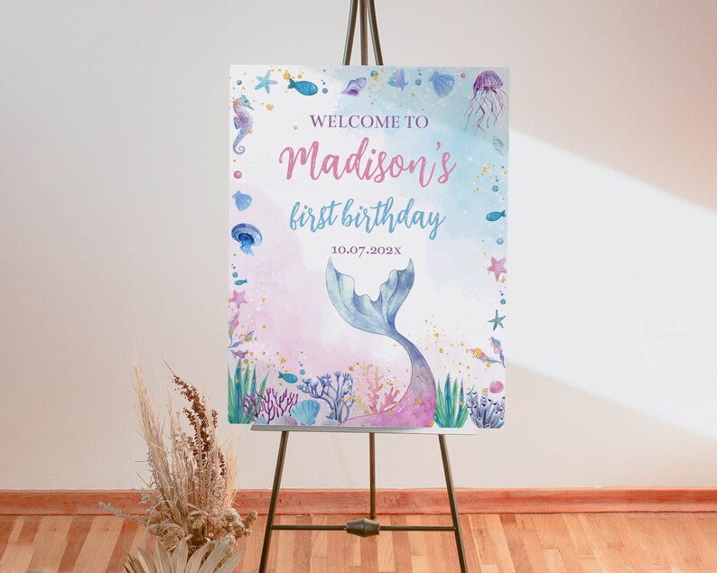 EDITABLE Mermaid Welcome Sign Pastel Mermaid Birthday Sign - Etsy