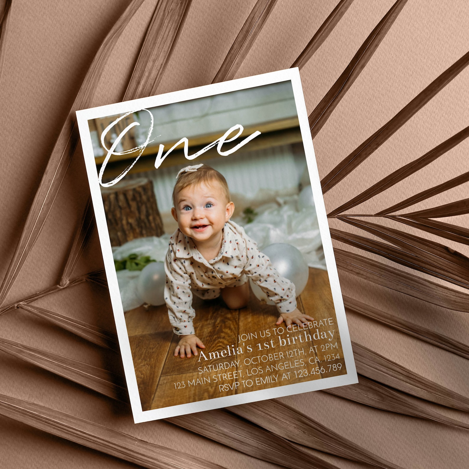Minimalist First Birthday Invitation, Modern 1st Birthday Invite, Photo ...