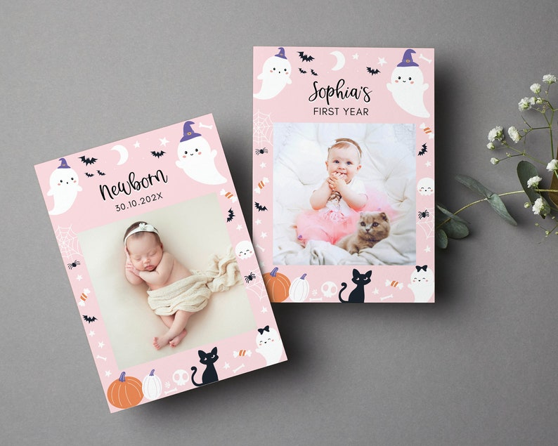 Editable Spooky One Birthday Photo Banner Pink Ghost Party 12 - Etsy