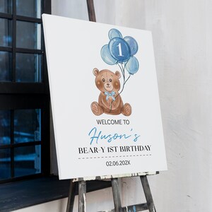 EDITABLE Beary First Birthday Welcome Sign, Teddy Bear Birthday Decor ...