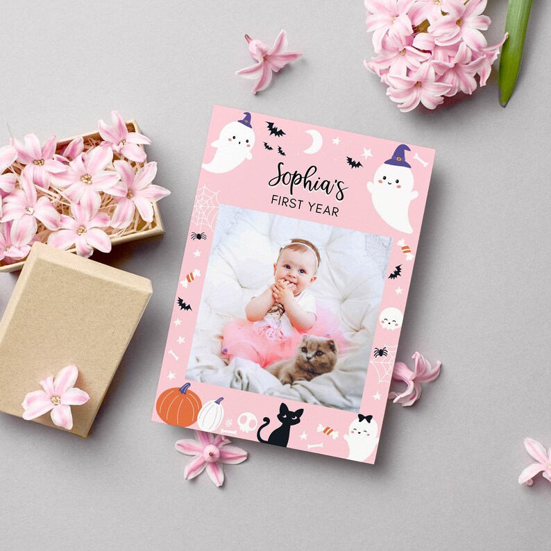 Editable Spooky One Birthday Photo Banner Pink Ghost Party 12 - Etsy