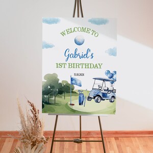 EDITABLE Golf Birthday Welcome Sign, Hole in One Birthday Welcome Sign ...