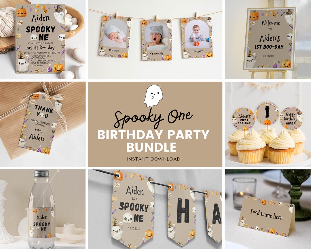 Editable Spooky One Birthday Invitation Bundle, Halloween 1st Birthday ...