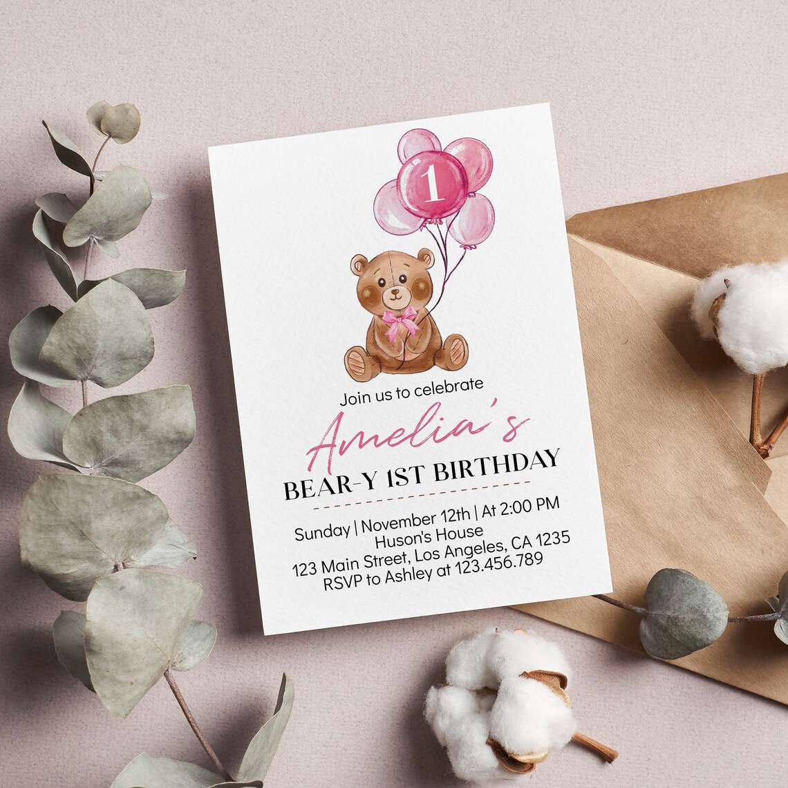 Editable Beary First Birthday Invitation Bundle Teddy Bear - Etsy