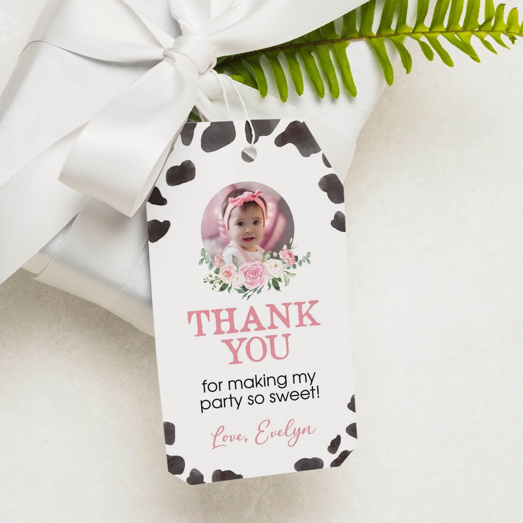 EDITABLE Cow Thank You Tag, Cow Print Photo Favor Tag, Holy Cow I'm One ...
