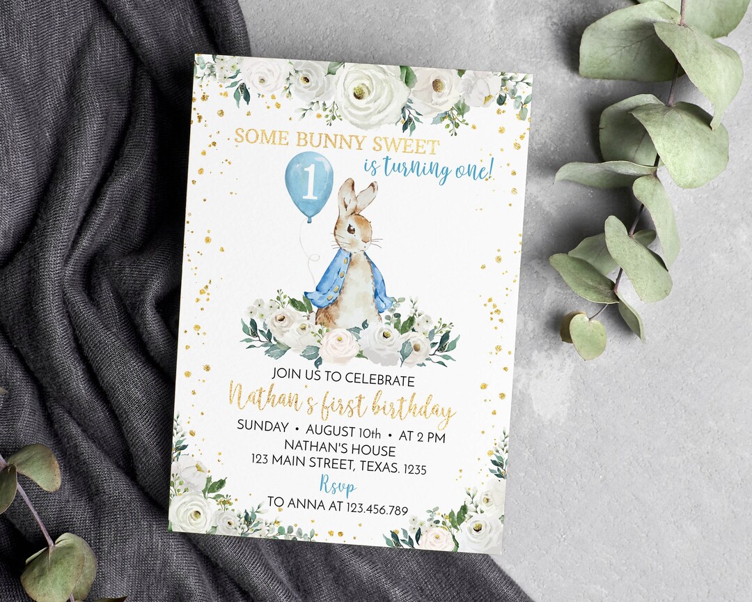 EDITABLE Peter Rabbit Birthday Invitation, Rustic Bunny Invitation, Boy ...