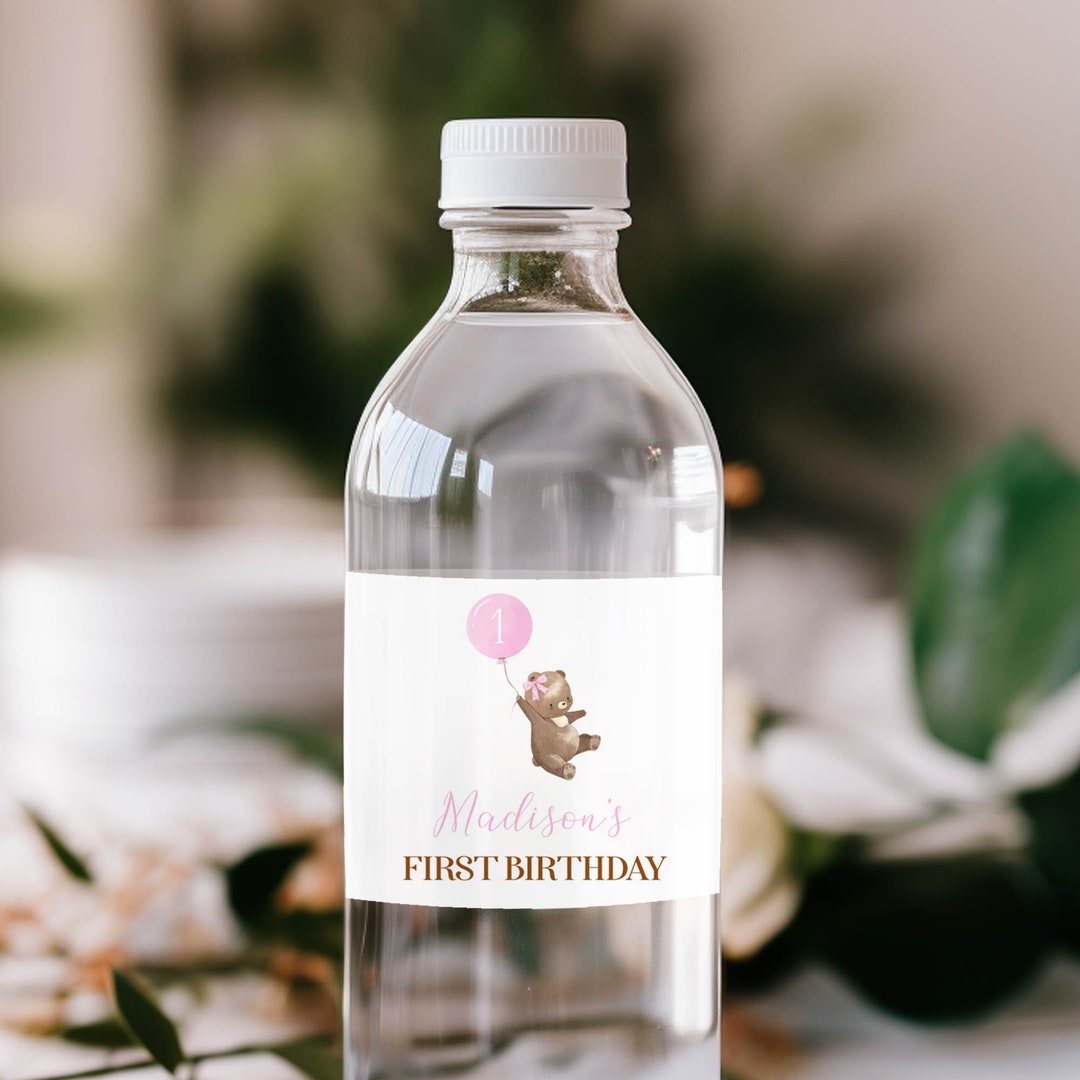 EDITABLE Bear Water Bottle Label, Boho Beary First Birthday Labels ...
