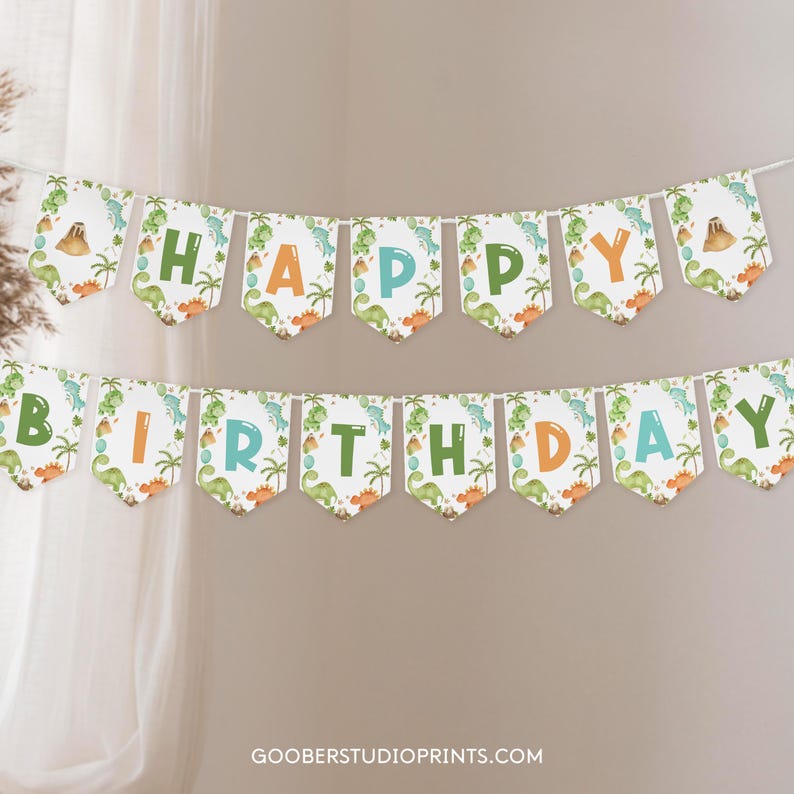 Editable Dinosaur First Birthday Banner, Dino Birthday Banner, Dinosaur ...