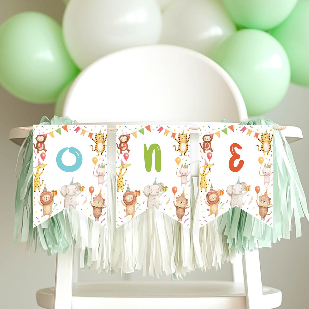 Editable Party Animals Highchair Banner | Animal Birthday Banner ...