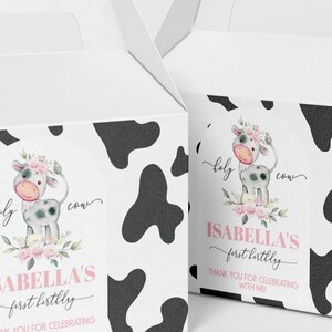 EDITABLE Holy Cow I'm One Gable Gift Box Label, Cow Birthday Party ...