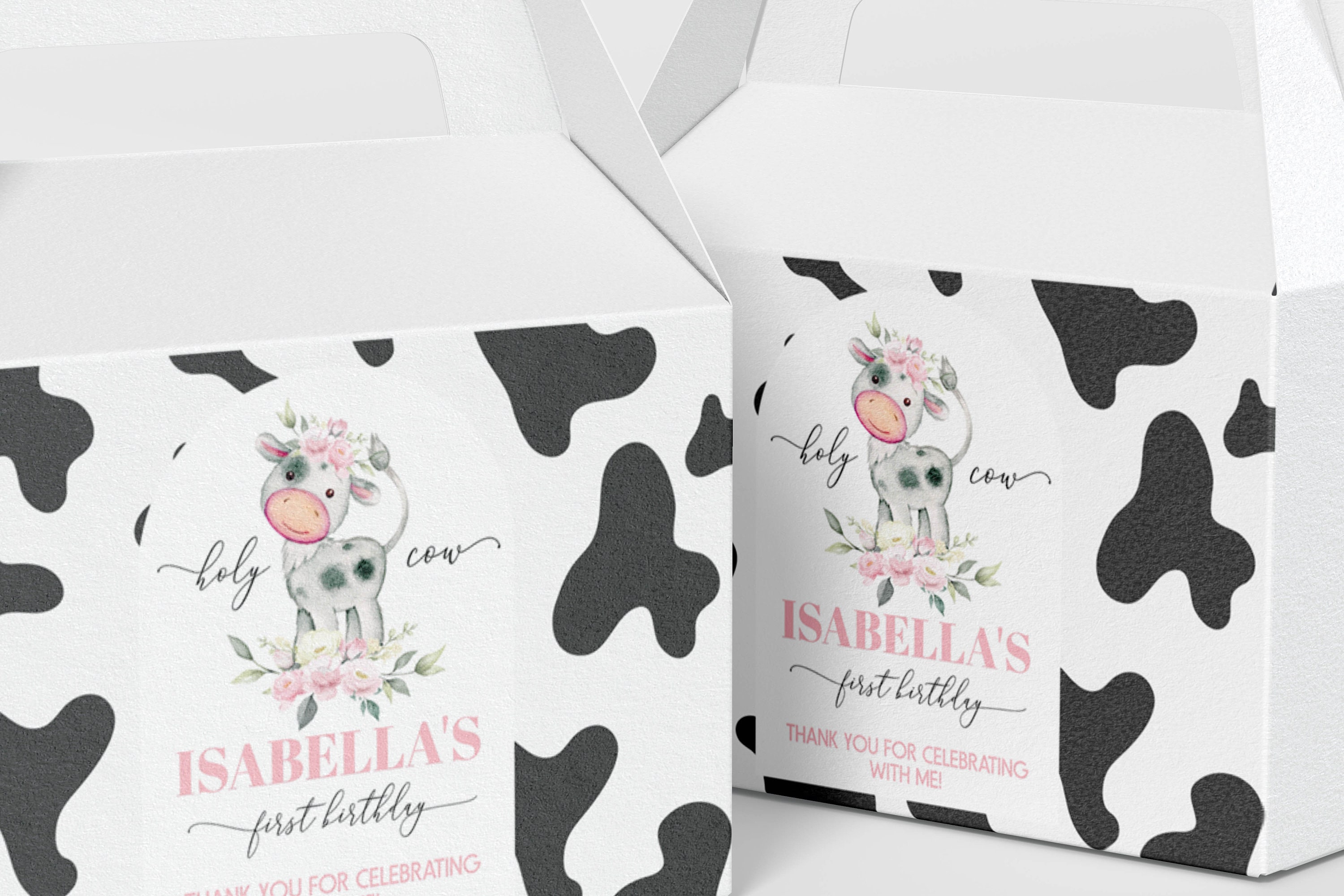 EDITABLE Holy Cow I'm One Gable Gift Box Label Cow - Etsy