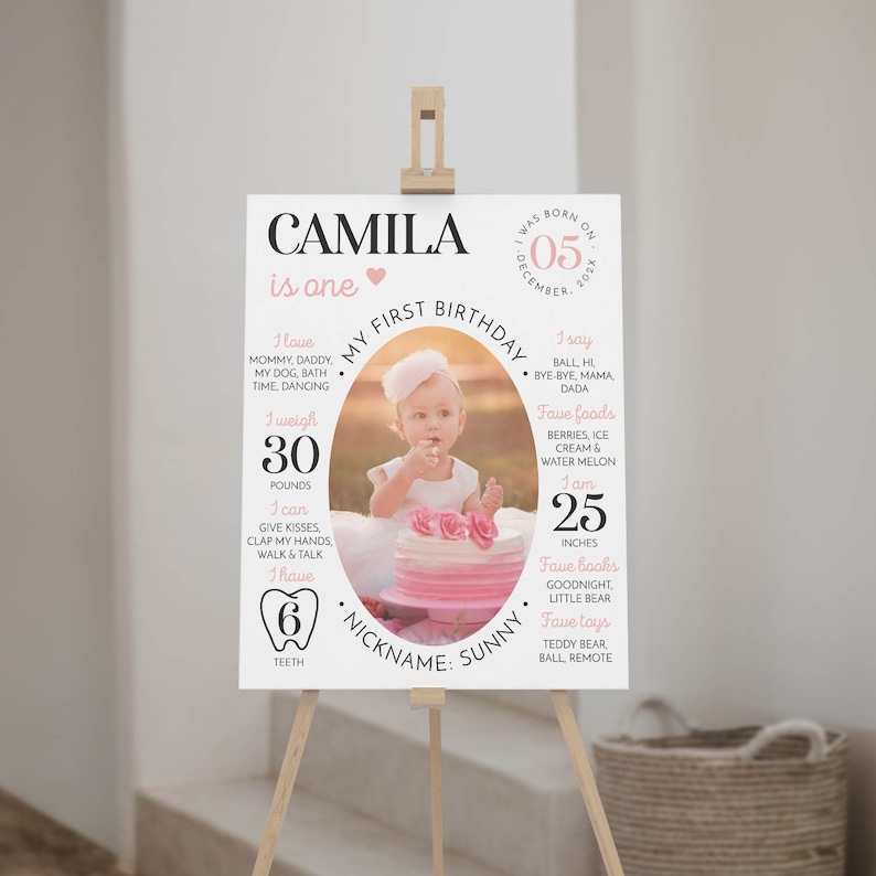 EDITABLE First Birthday Milestone Sign Modern Photo 1st - Etsy