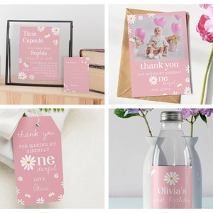 Editable Daisy First Birthday Invitation Bundle, Daisy Birthday Party ...