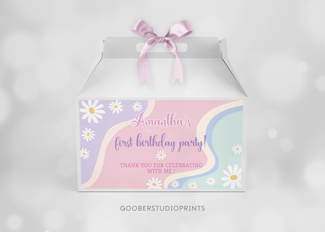 EDITABLE Pastel Daisy Birthday Party Gable Gift Box Label, Boho Daisy ...