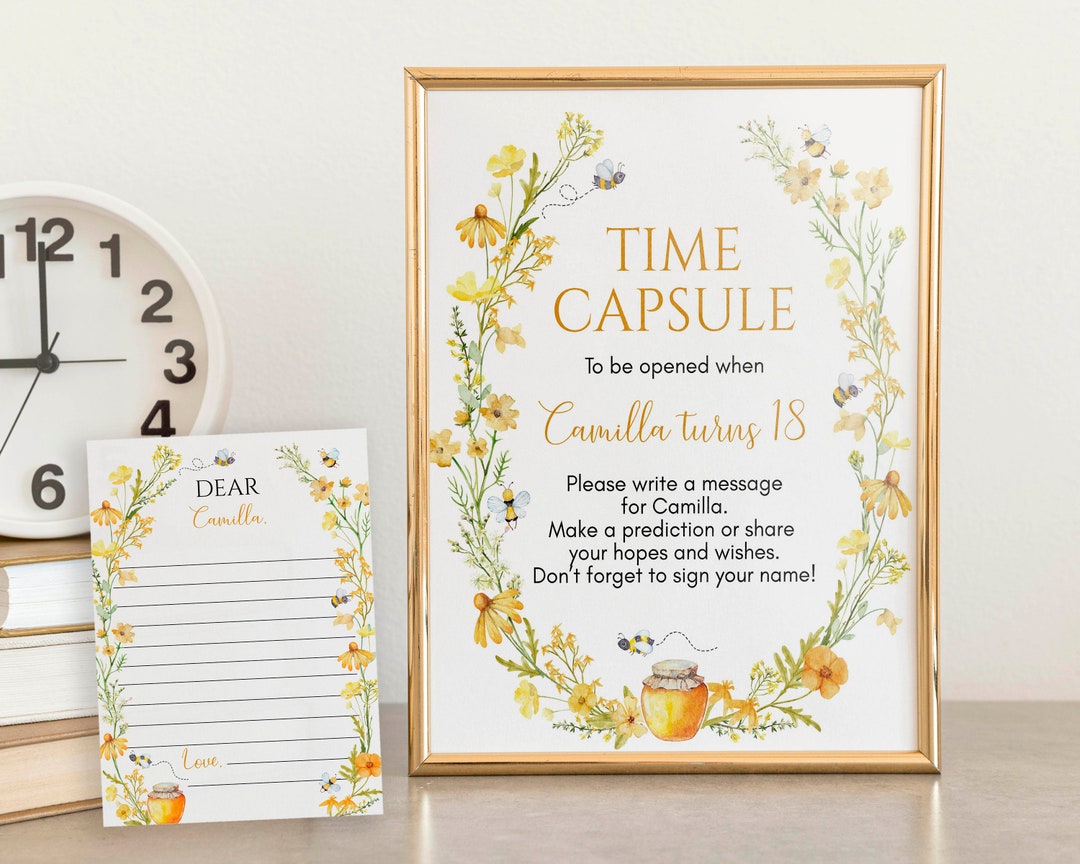 EDITABLE Bee Time Capsule Template, Honey Bee Birthday Time Capsule Sign, First Bee Day Party ...