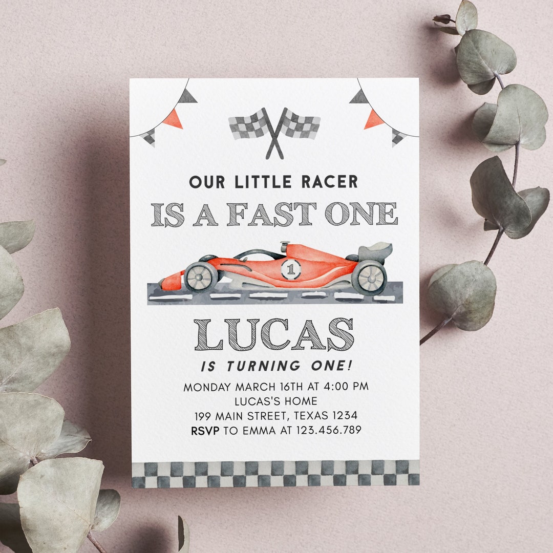 EDITABLE Fast One Birthday Invitation, Race Car Birthday Invitation ...