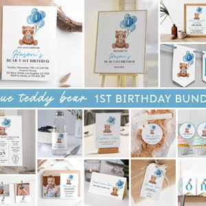 Editable Beary First Birthday Invitation Bundle, Modern Bear 1st ...