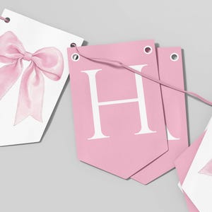 Editable Pink Bow Birthday Banner, Blush Pink Party Decor Banner, 1st ...