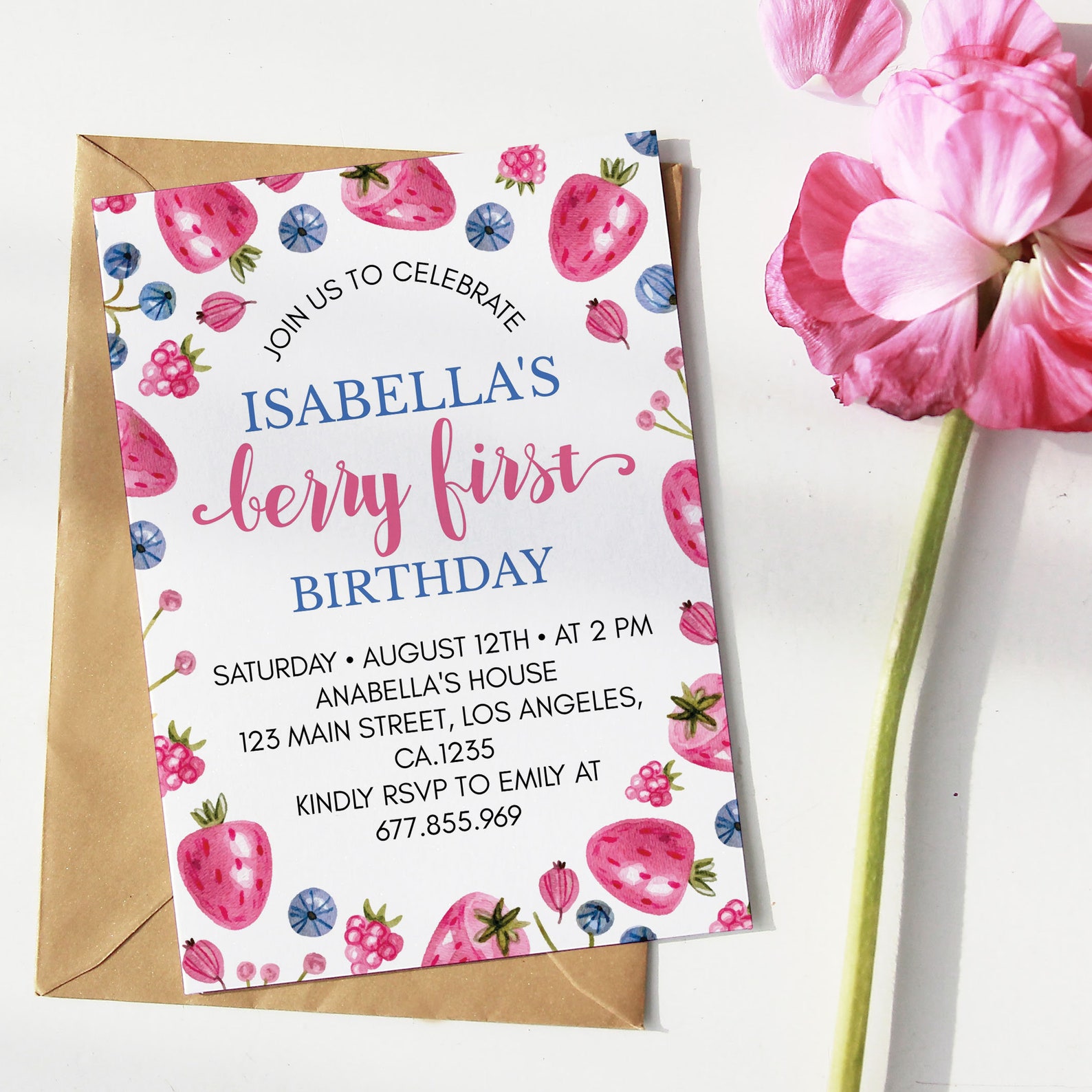 Berry First Birthday Invitation Template Printable Templates