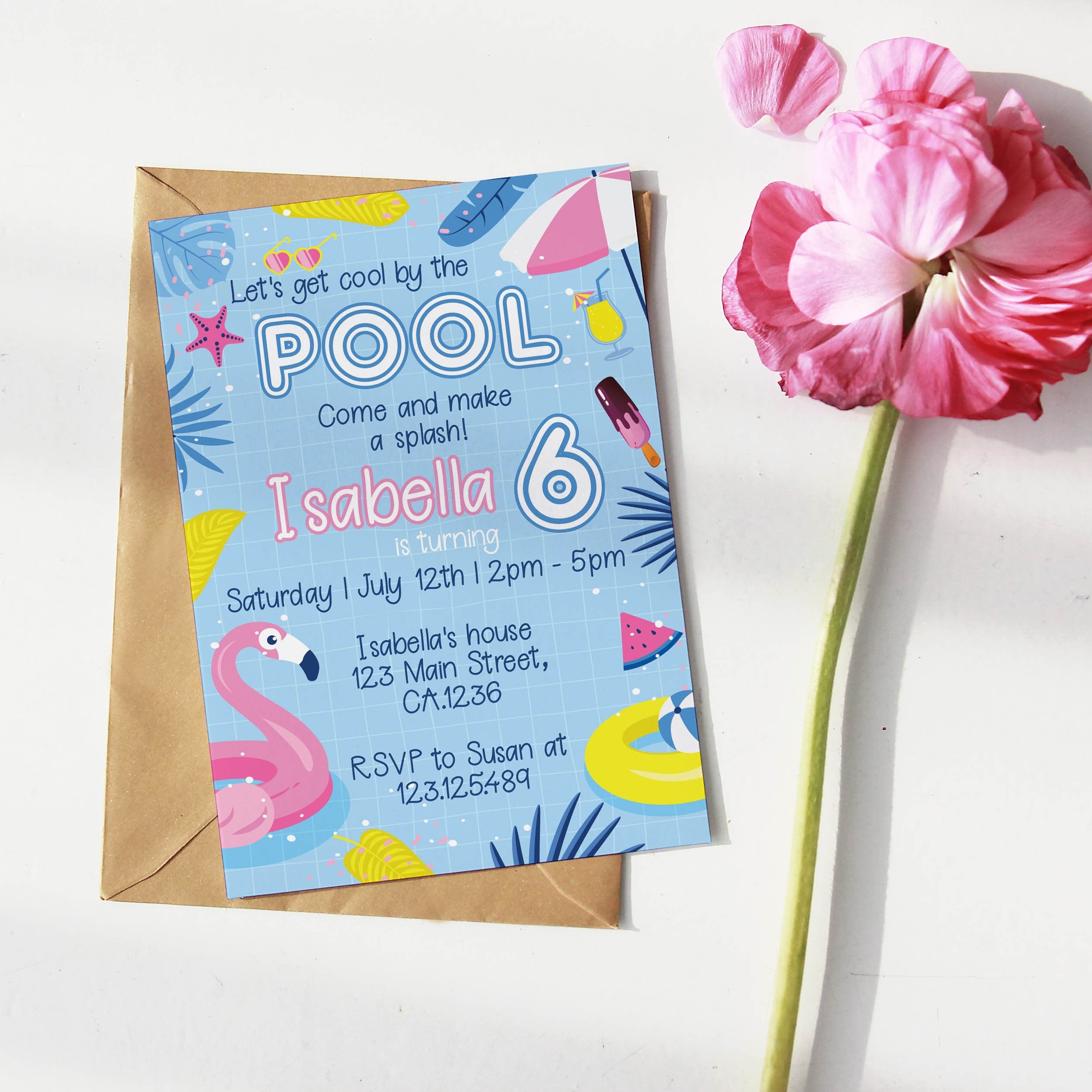 Editable Pool Party Invitation Flamingo Birthday Invitation | Etsy