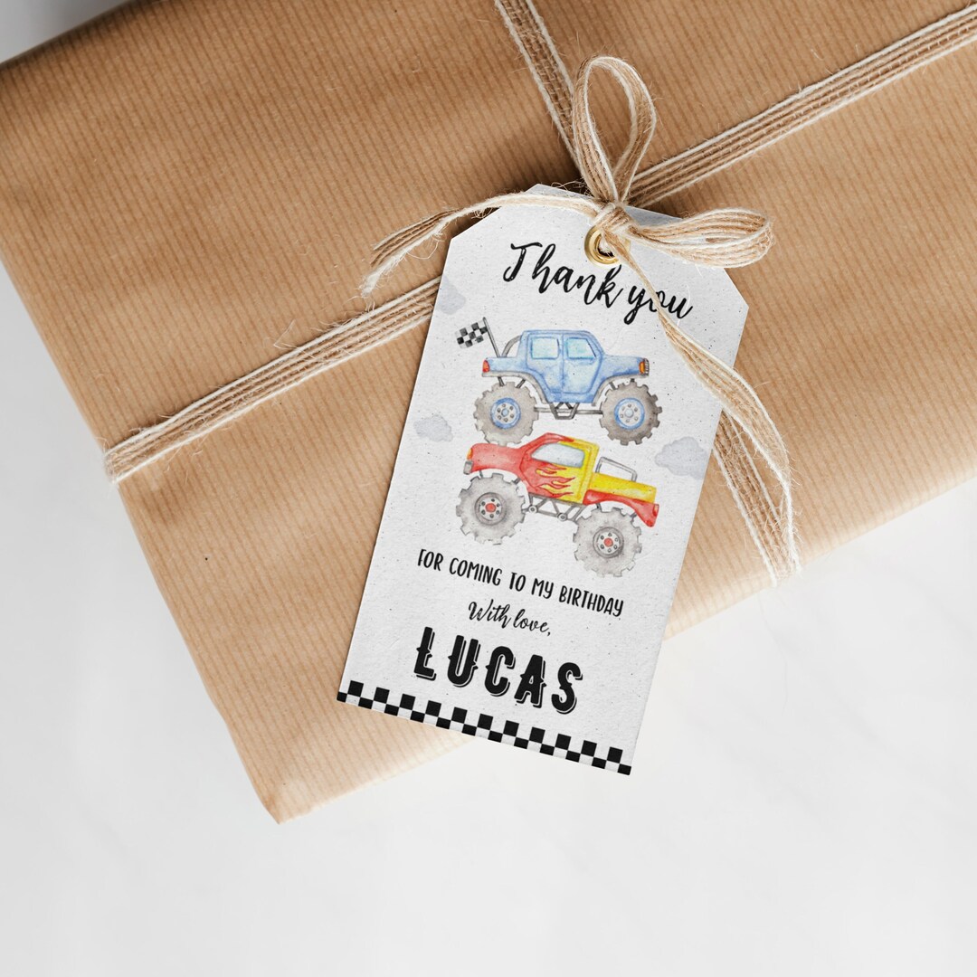 EDITABLE Monster Truck Birthday Thank You Tag, Monster Trucks Birthday ...